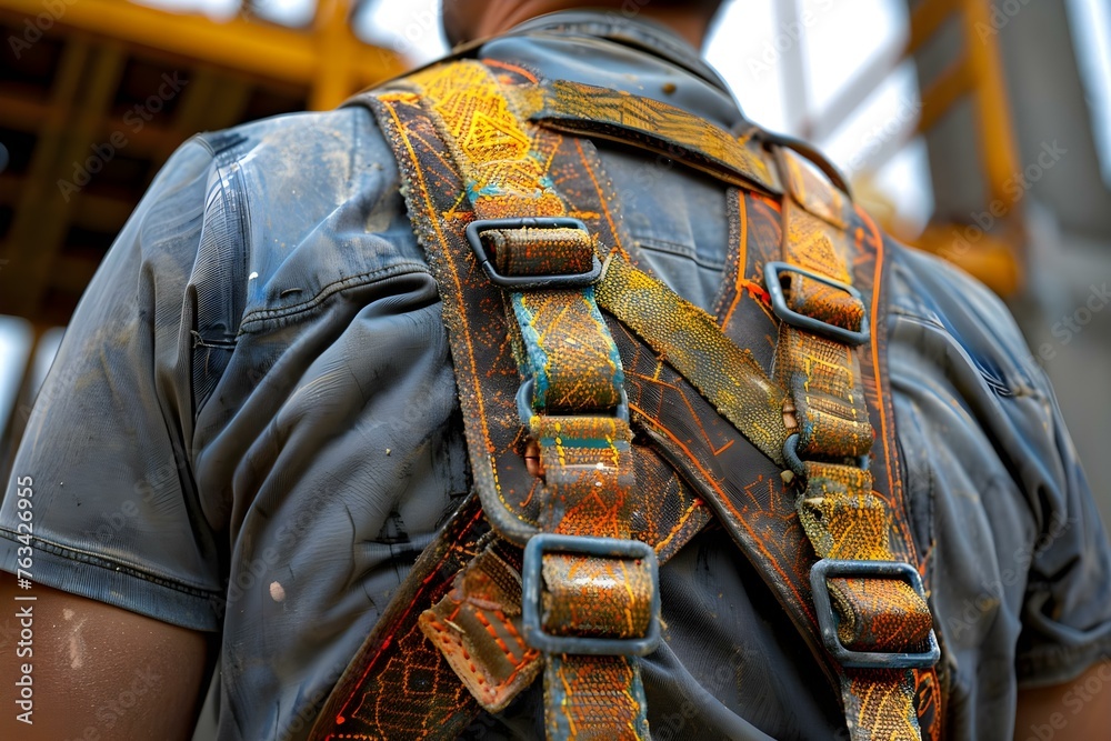 Safety harness device for construction workers at a building site under ...