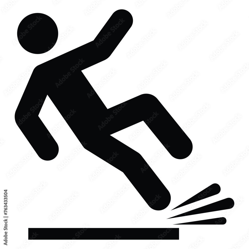 Slippery floor road icon on white background. Falling person black ...