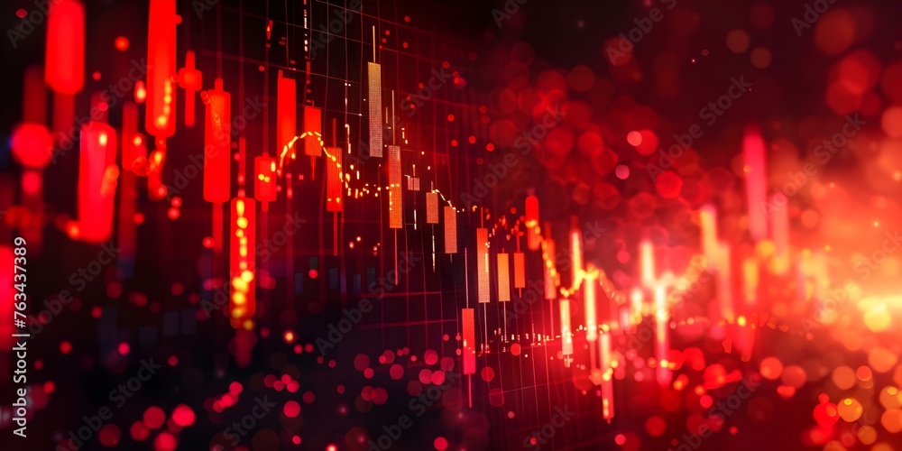 Stock market graph displaying red candlestick charts during a financial ...