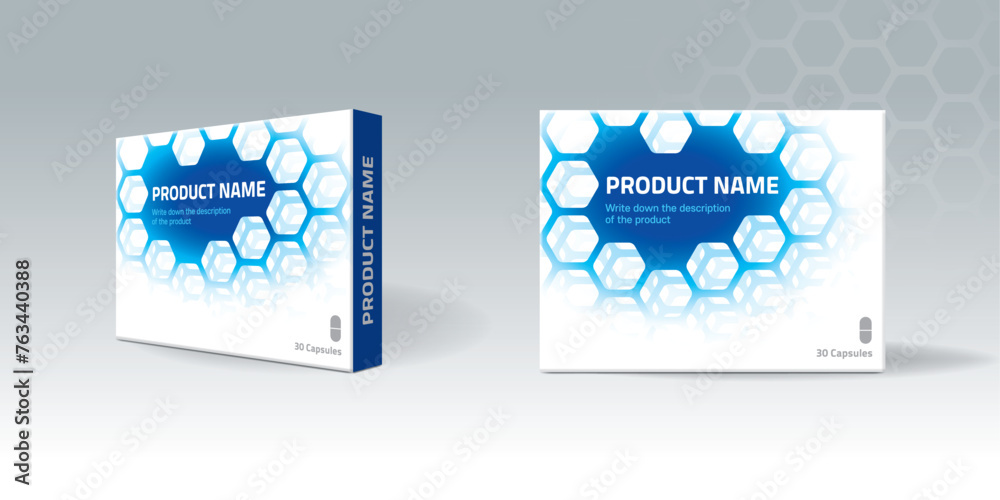 Medicines or drug capsule box packaging and package design. A health ...