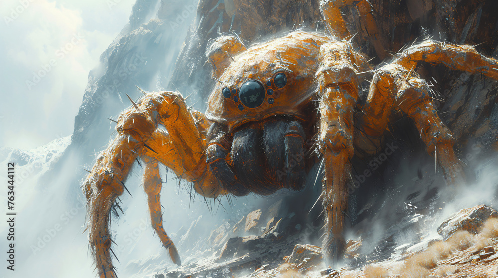 Majestic Mechanical Spider Amidst Rugged Mountains: A Sci-Fi Fantasy ...