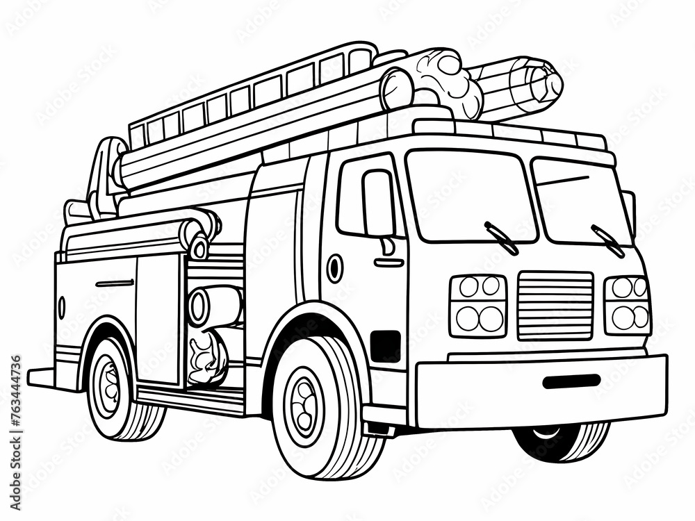 Black outline fire truck drawing for colouring Fire truck illustration ...