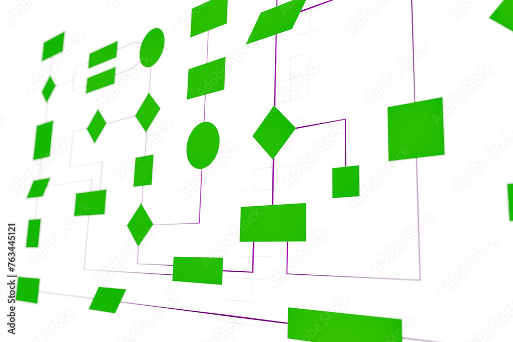Green flow chart to visualize a concept, industrial process or strategy ...