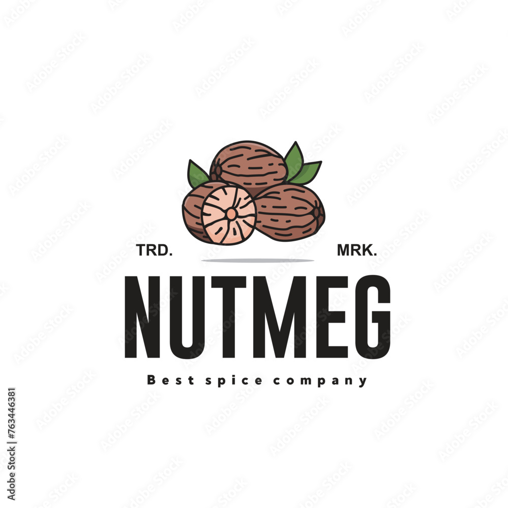 vector illustration of the nutmeg spice logo icon, nutmeg kitchen spice ...