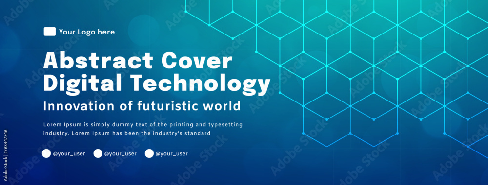 Digital technology poster cover speed connect blue green background ...