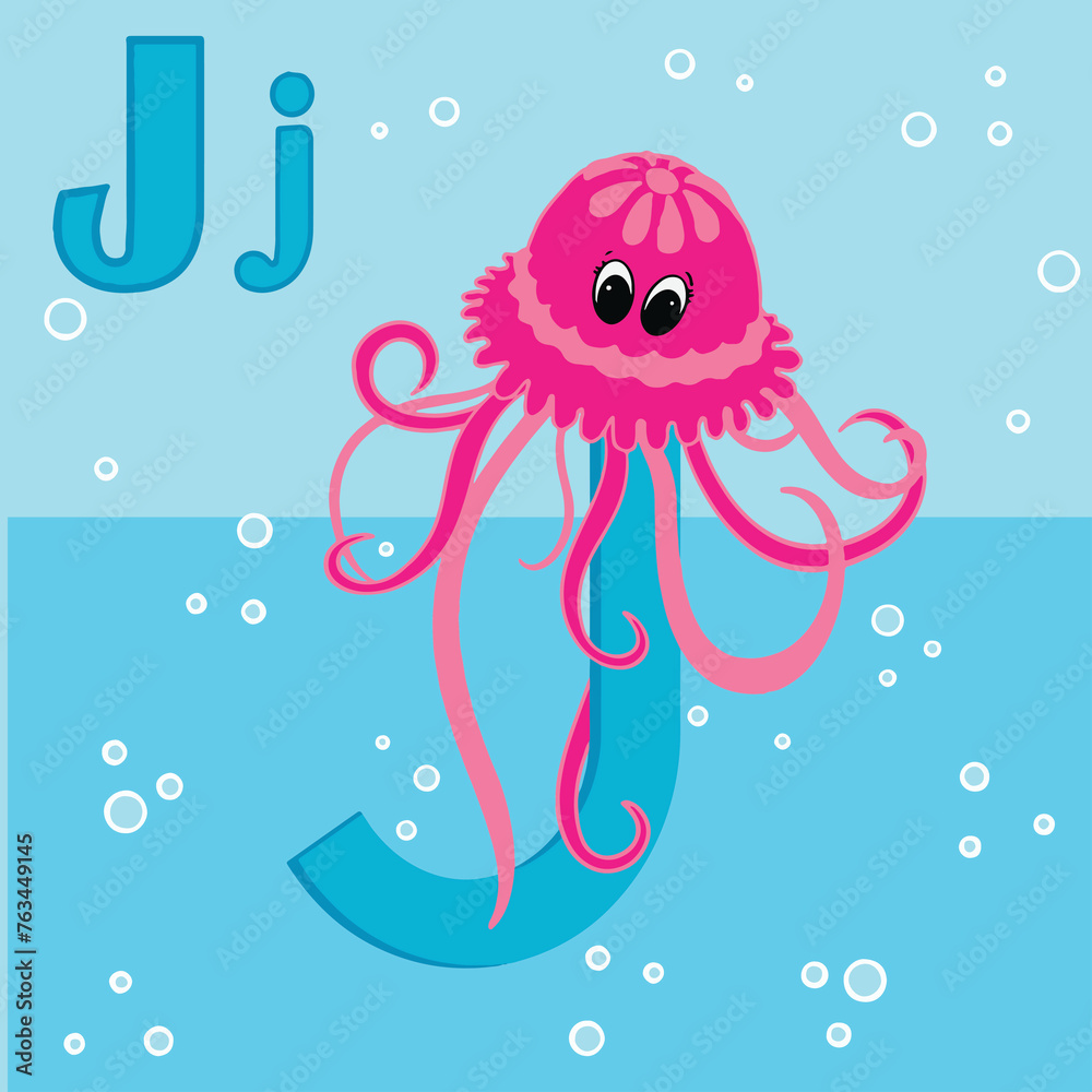 Jellyfish-ABC TO Z , Colorful animal alphabet letter J with a cute ...