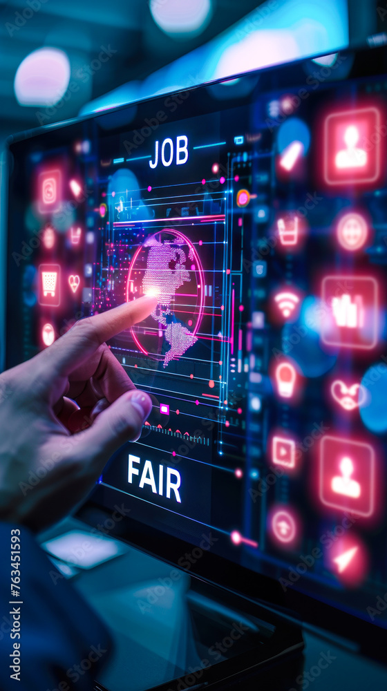Virtual Job Fair Concept with Interactive Digital Interface Icons for ...
