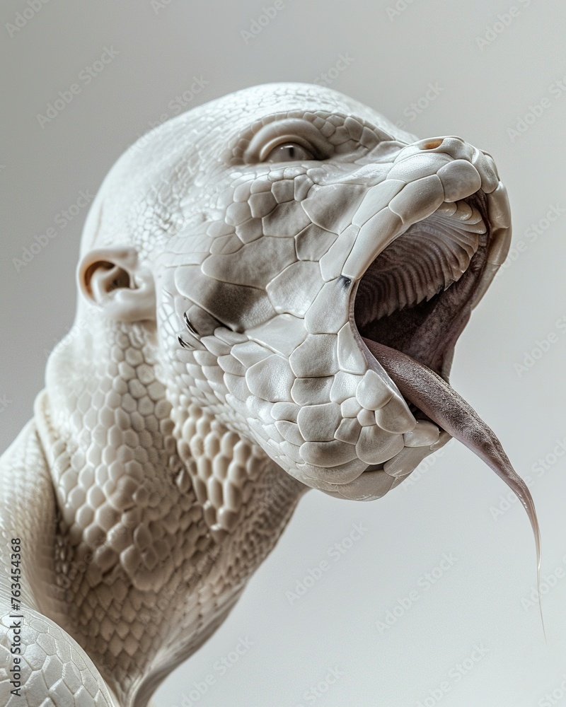 Visual representation of a snake man with his tongue out. Portrait of a ...