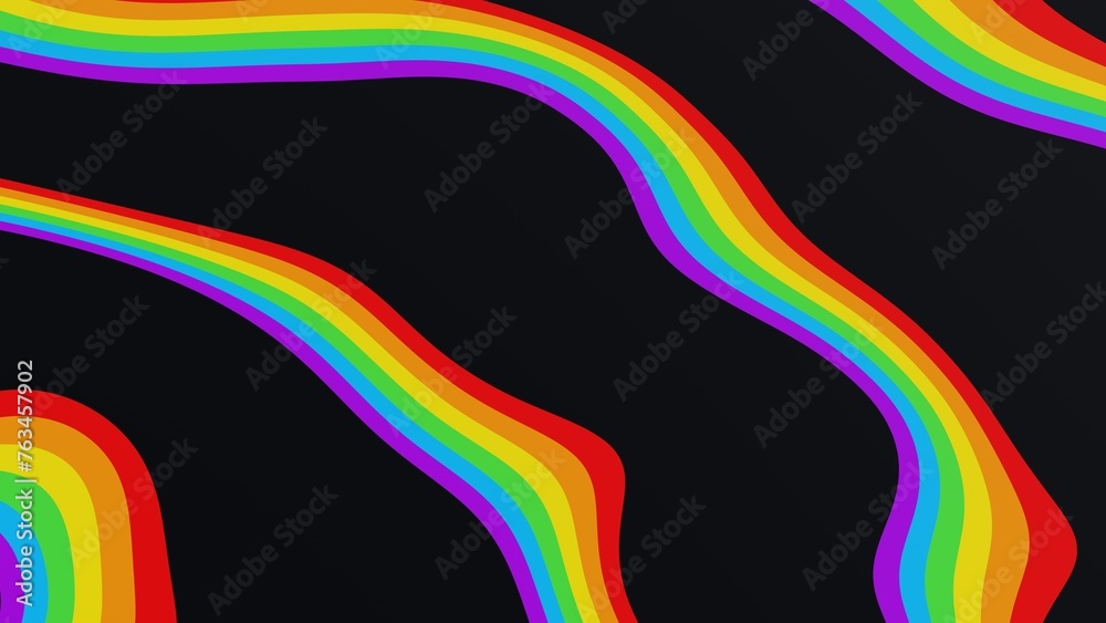 3d abstract rainbow on black background. Groovy psychedelic retro 70s ...