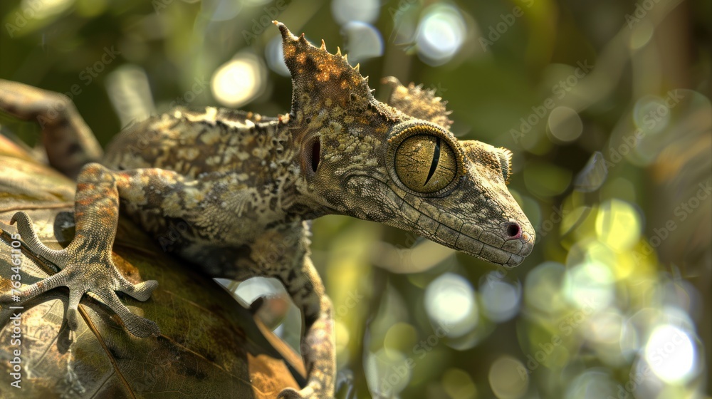 Leaf-tailed gecko, a lizard that camouflages itself with a leaf-like ...