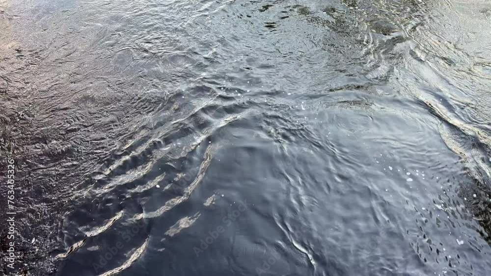 Water in the river, view from above. Water flow in the river. River ...