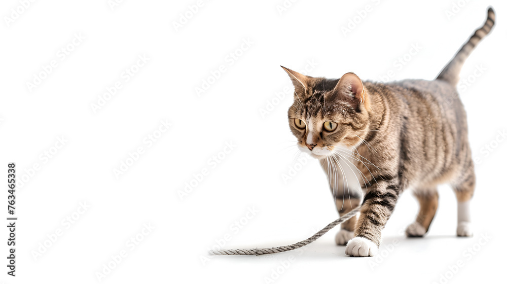 cat taking a walk copy space isolated background She-cat lifted her ...