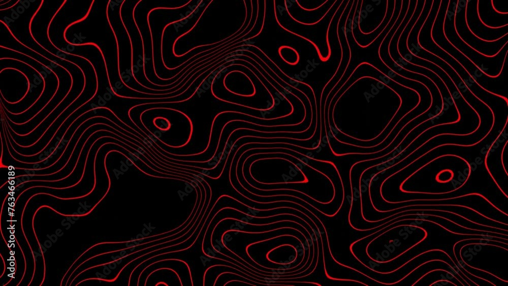 3d Abstract outline topographic contour landscape map. Moving neon red ...