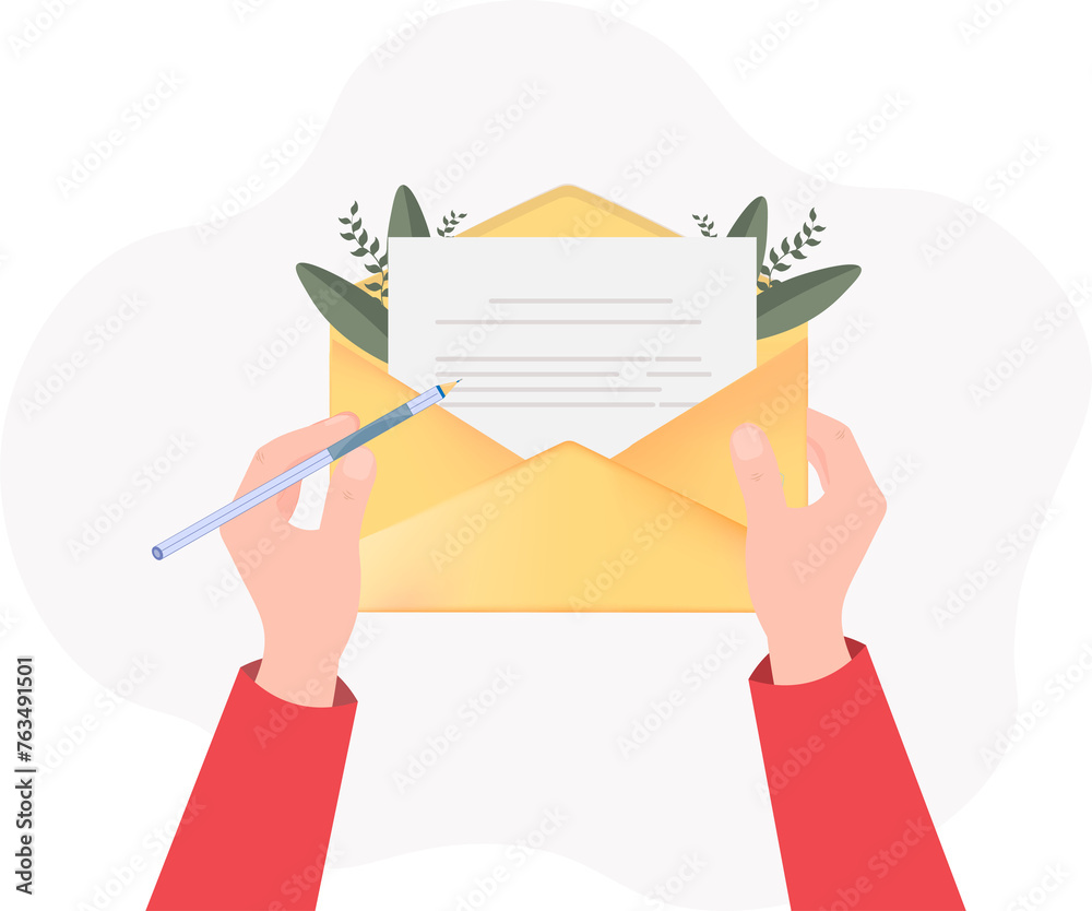 Person writing a letter, sending letter, greeting card, hand holding ...