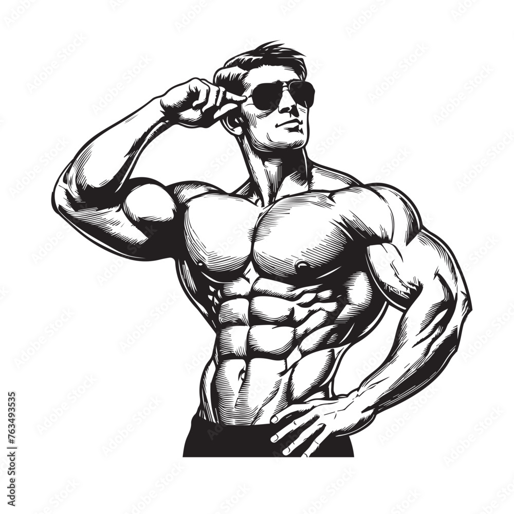 a clean body builder vector lines ,Muscular man in different poses ...