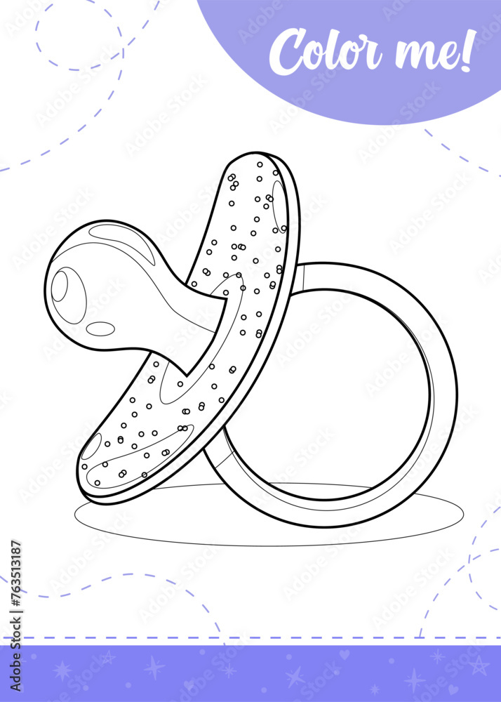 Coloring page for kids with cartoon baby pacifier.A printable worksheet ...