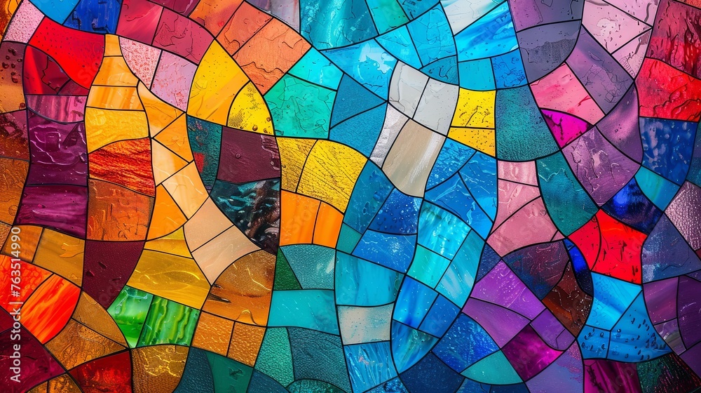 Abstract design mimicking stained glass, with a web of vibrant colors ...