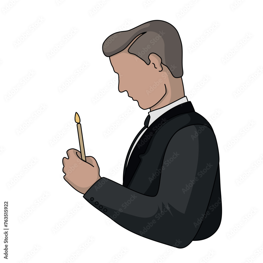 Funeral. The grieving man in the black suit bowed his head. A man holds ...