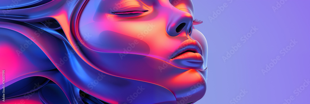 Stylized rendition of a face against a multicolored gradient background ...
