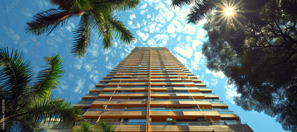 Tall structures reaching into the sky, high-rise buildings define the ...