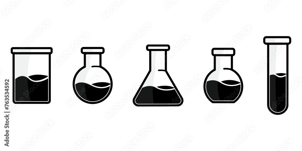 Vector drawing of glass tubes, flasks for chemical experiments. Glass ...