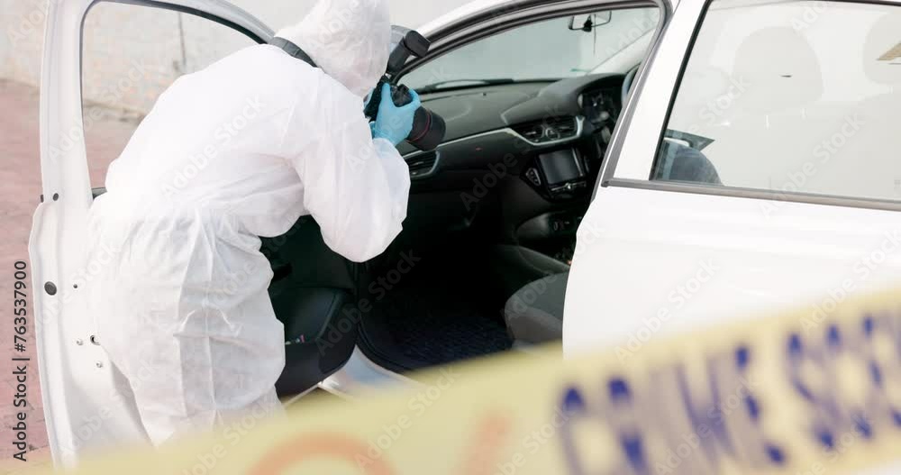 Forensic, investigation and photographer for evidence in crime scene ...