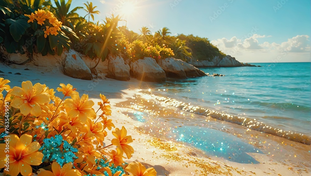 Tropical island oasis: A serene island setting with palm-fringed ...