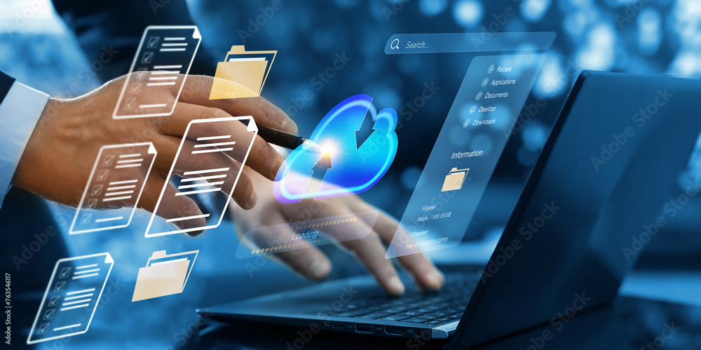 FTP(File Transfer Protocol) files receiver and computer backup copy. File sharing isometric ...