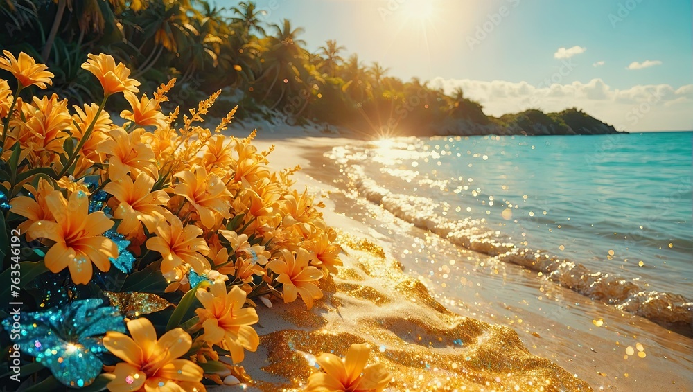 Tropical island oasis: A serene island setting with palm-fringed ...