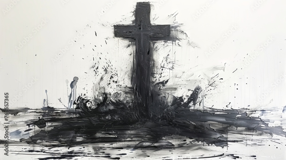 Charcoal drawing of Bold black cross in abstract expressionism style ...