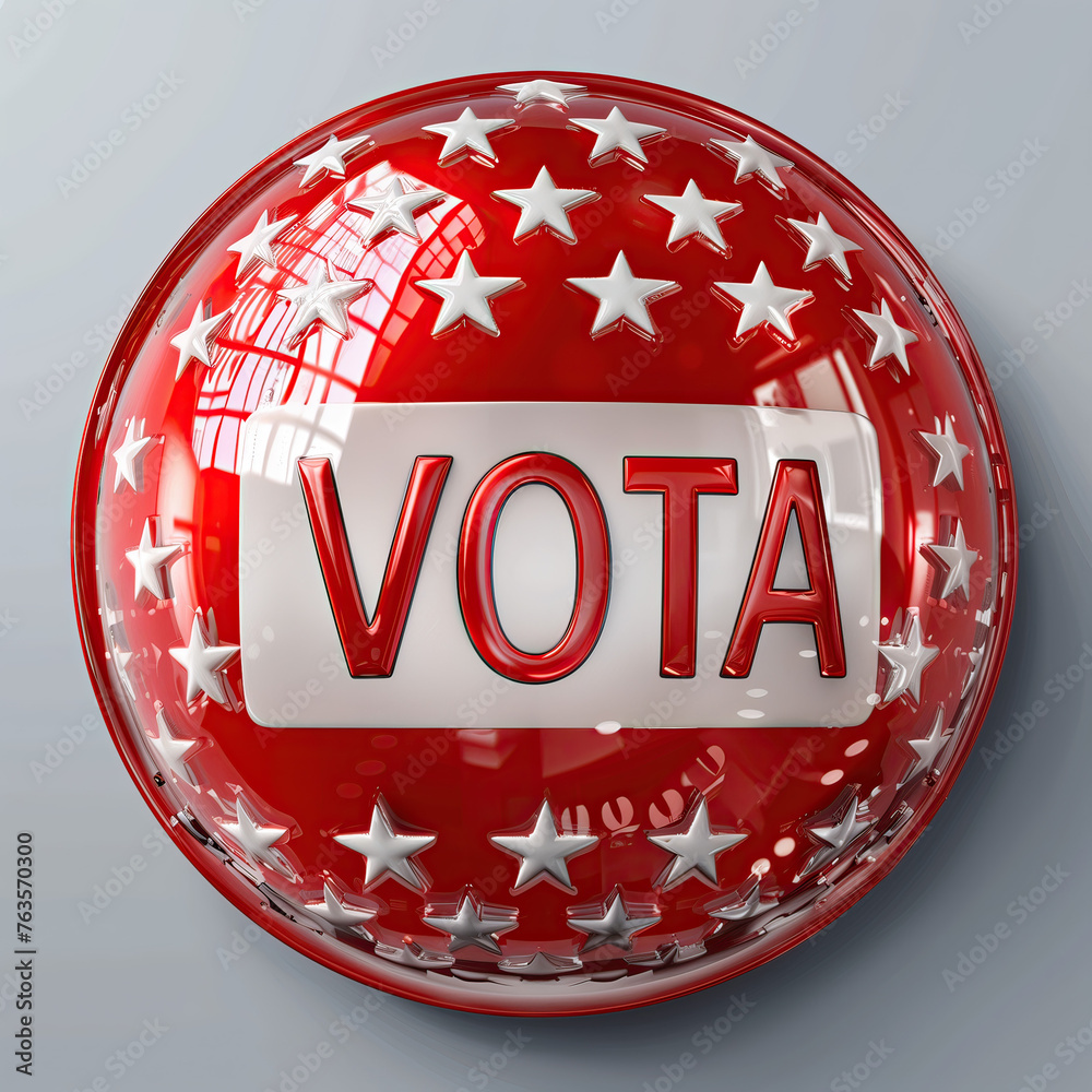 ภาพประกอบสต็อก Pin metálico brillante para fomentar el acto de vota ...