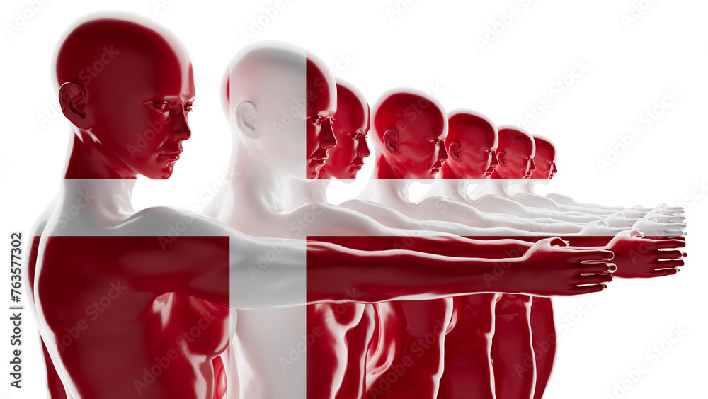 Red and White Human Figures in a Row with Danish Flag Overlay Stock ...