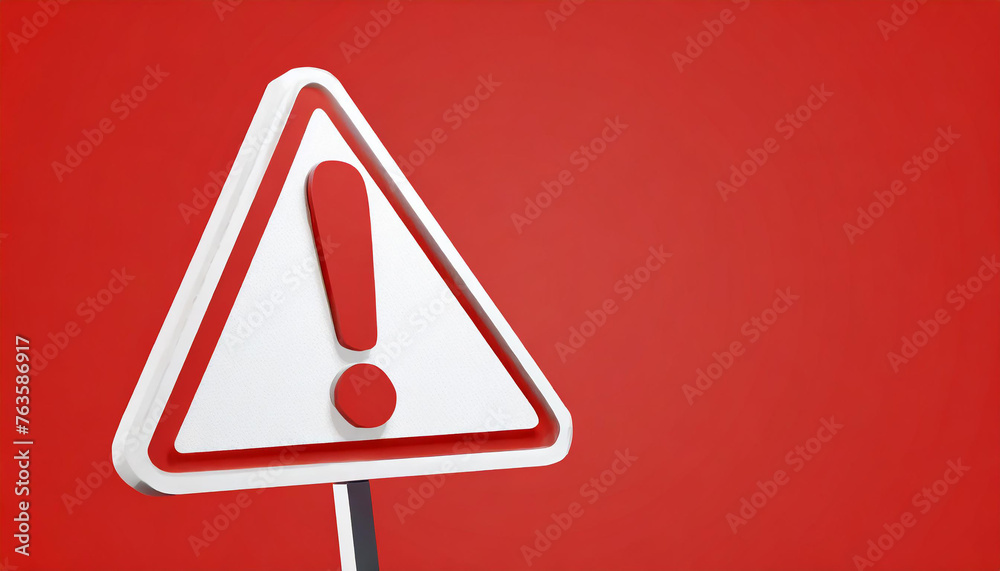 White caution warning sing on red background for attention exclamation ...