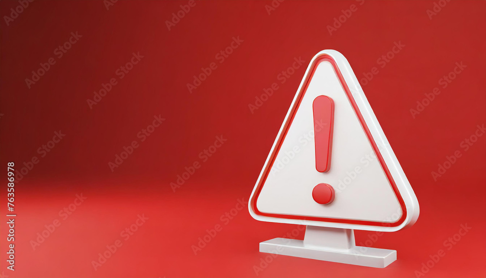 White caution warning sing on red background for attention exclamation ...