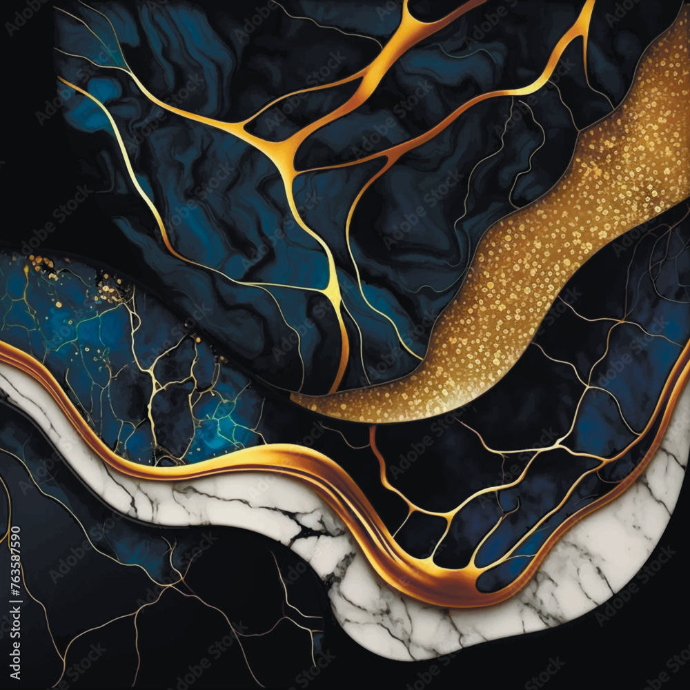 3d luxury liquid marbled abstract pattern background with gold glitter ...