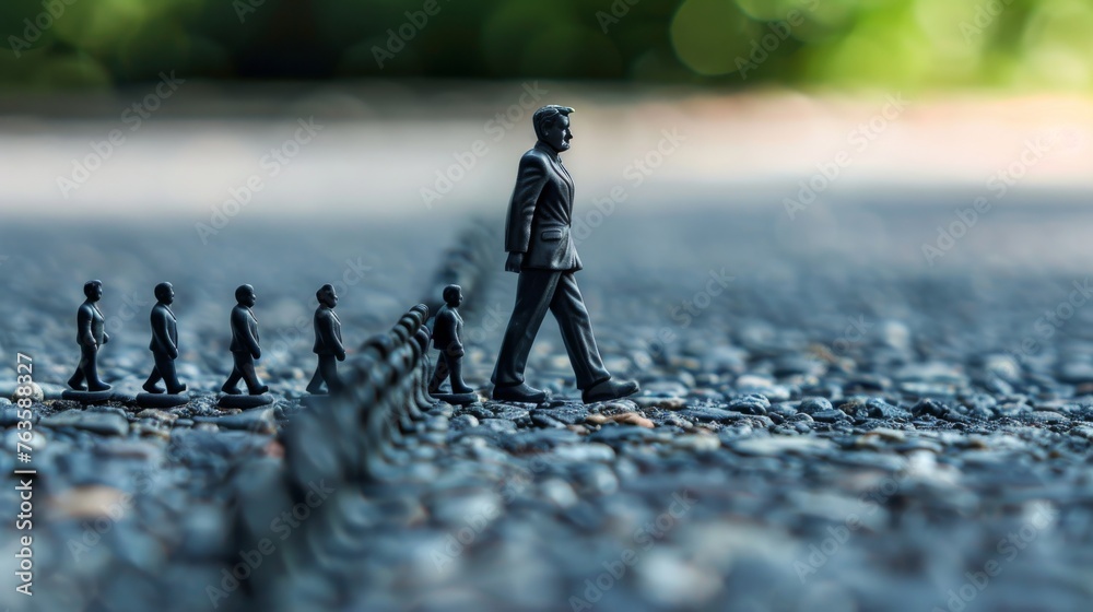 The concept of leadership with a figure leading the movement and ...