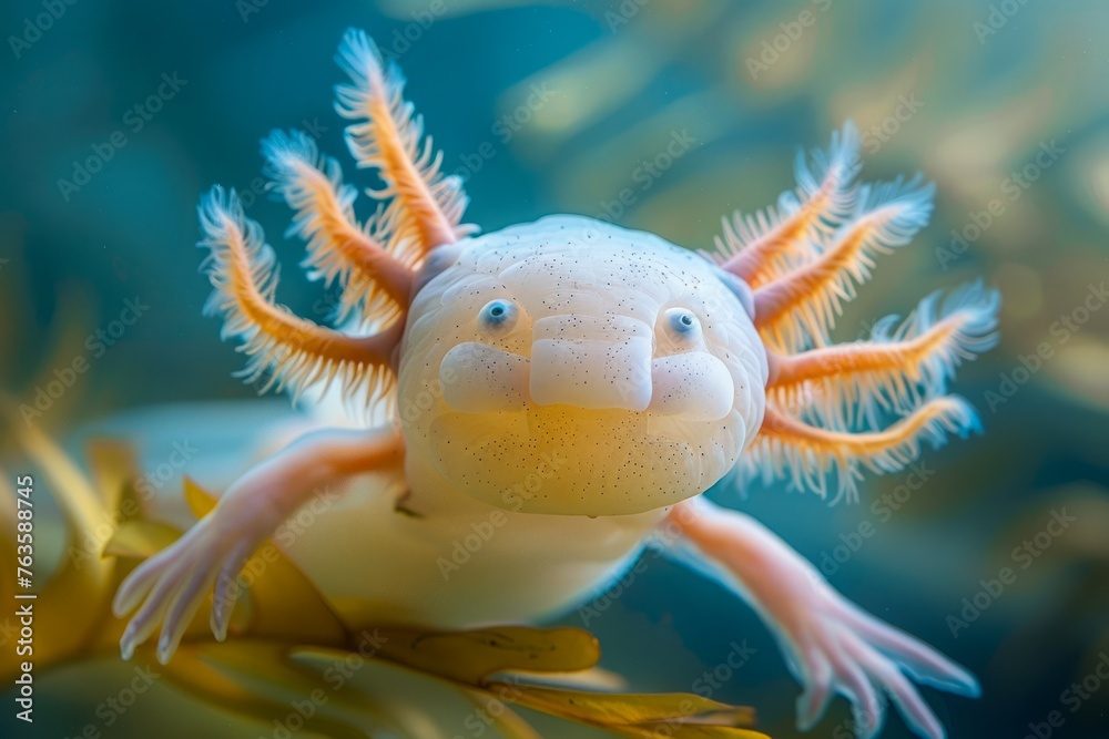 Underwater Macro Photography of a Smiling Axolotl in Natural Habitat ...