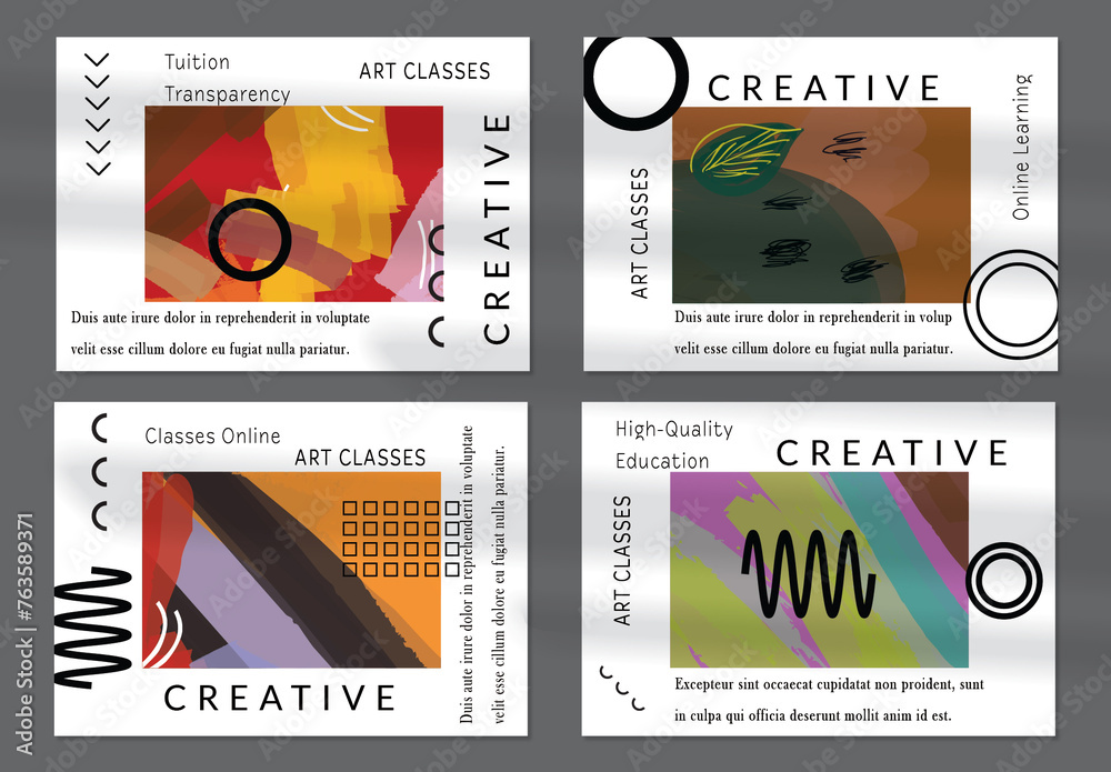 Flyer Layout with Black Shapes and Abstract Bright Rectangle on White ...