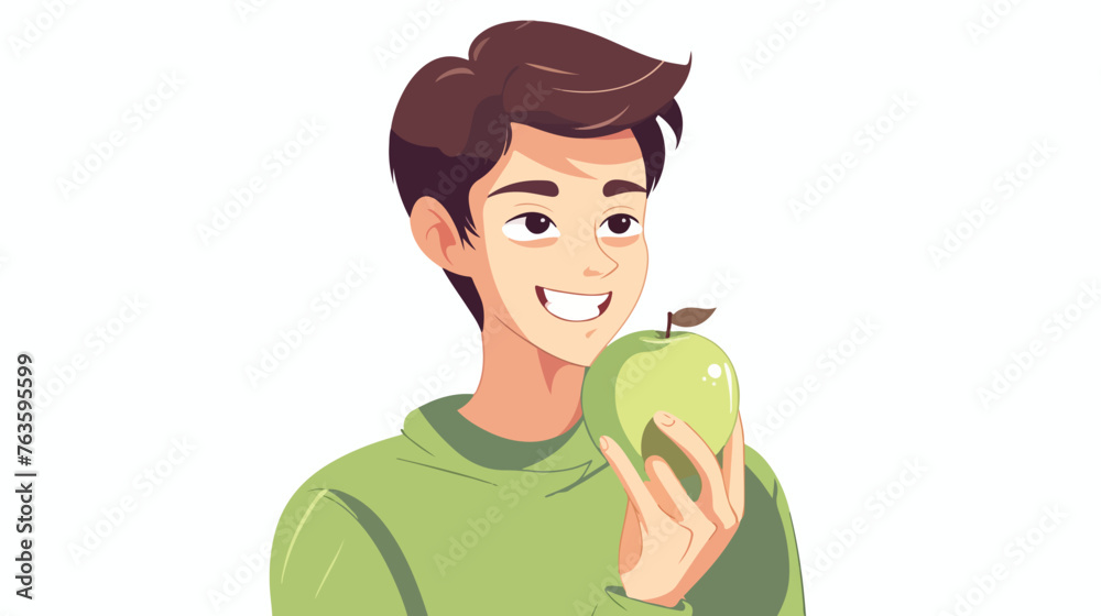 Cute teenage boy eating green apple flat cartoon ve Stock Vector ...