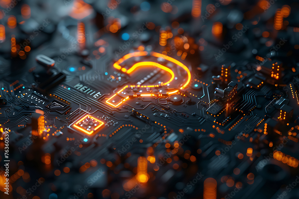 Computer technology background with question mark, circuit background ...
