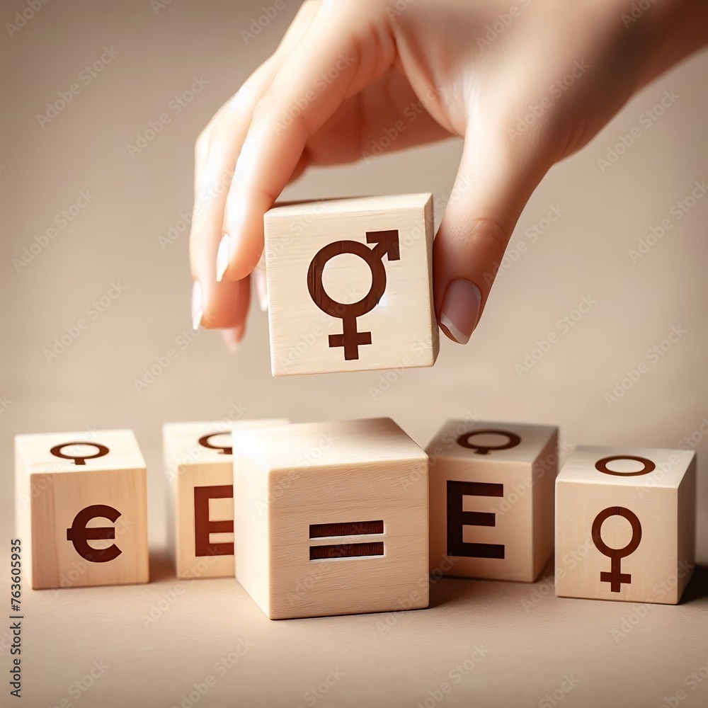 Concepts Of Gender Equality Hand Flip Wooden Cube With Symbol Unequal