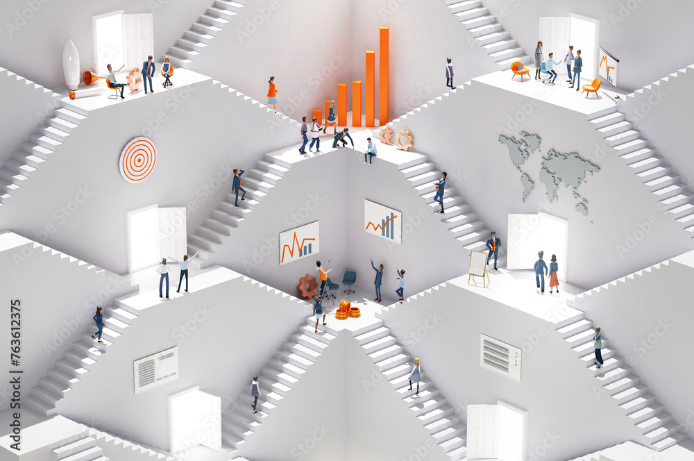 Growth in business. Business people working together in an abstract ...