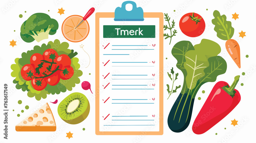 Diet menu plan with check list and vegetables flat Stock Vector | Adobe ...