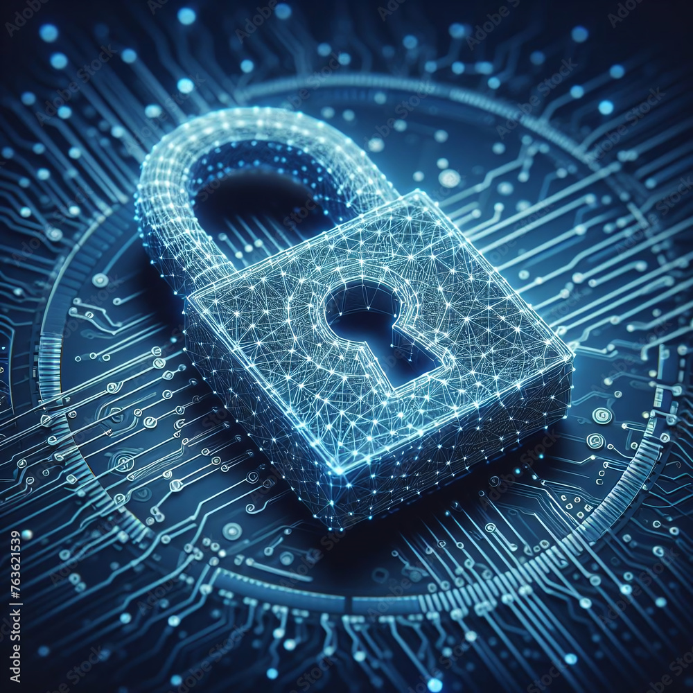 Unbreachable Defense: Detailed Cybersecurity Lock and Motherboard ...