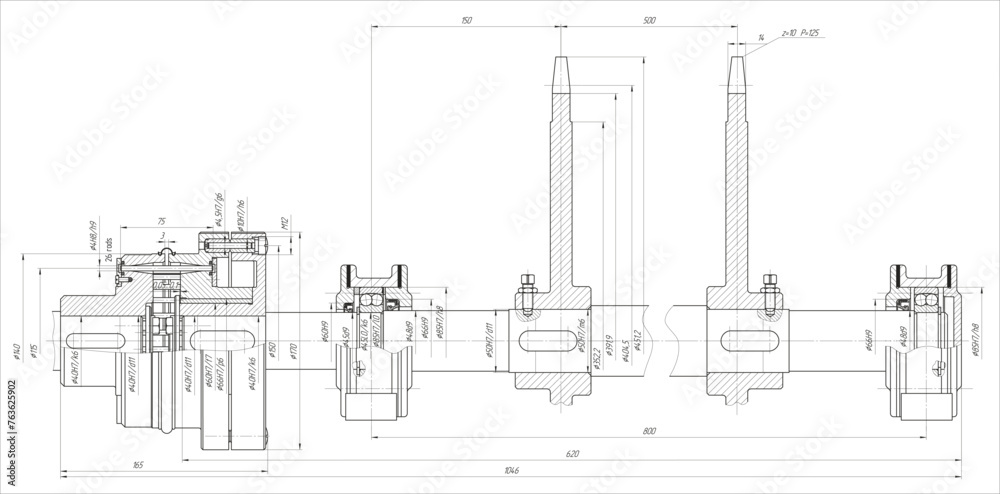 Assembly drawing of drive shaft with coupling. Vector cad scheme of ...