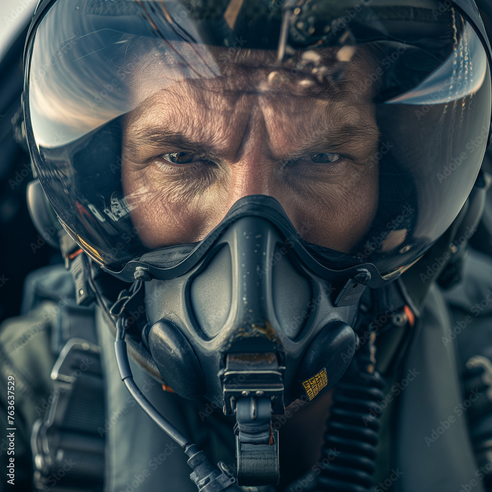 jet fighter pilot face from close up in his cockpit Stock Photo | Adobe ...