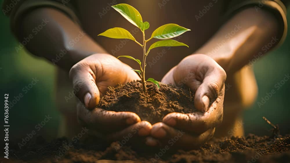 hold young tree ready to grow in fertile soil, prepare for plant and ...