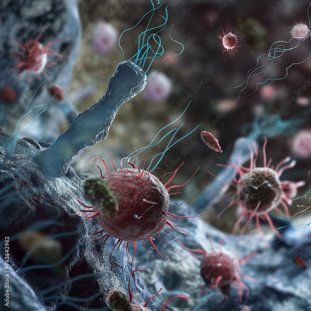 electron microscope renders showing becterias viruses colorful Stock ...