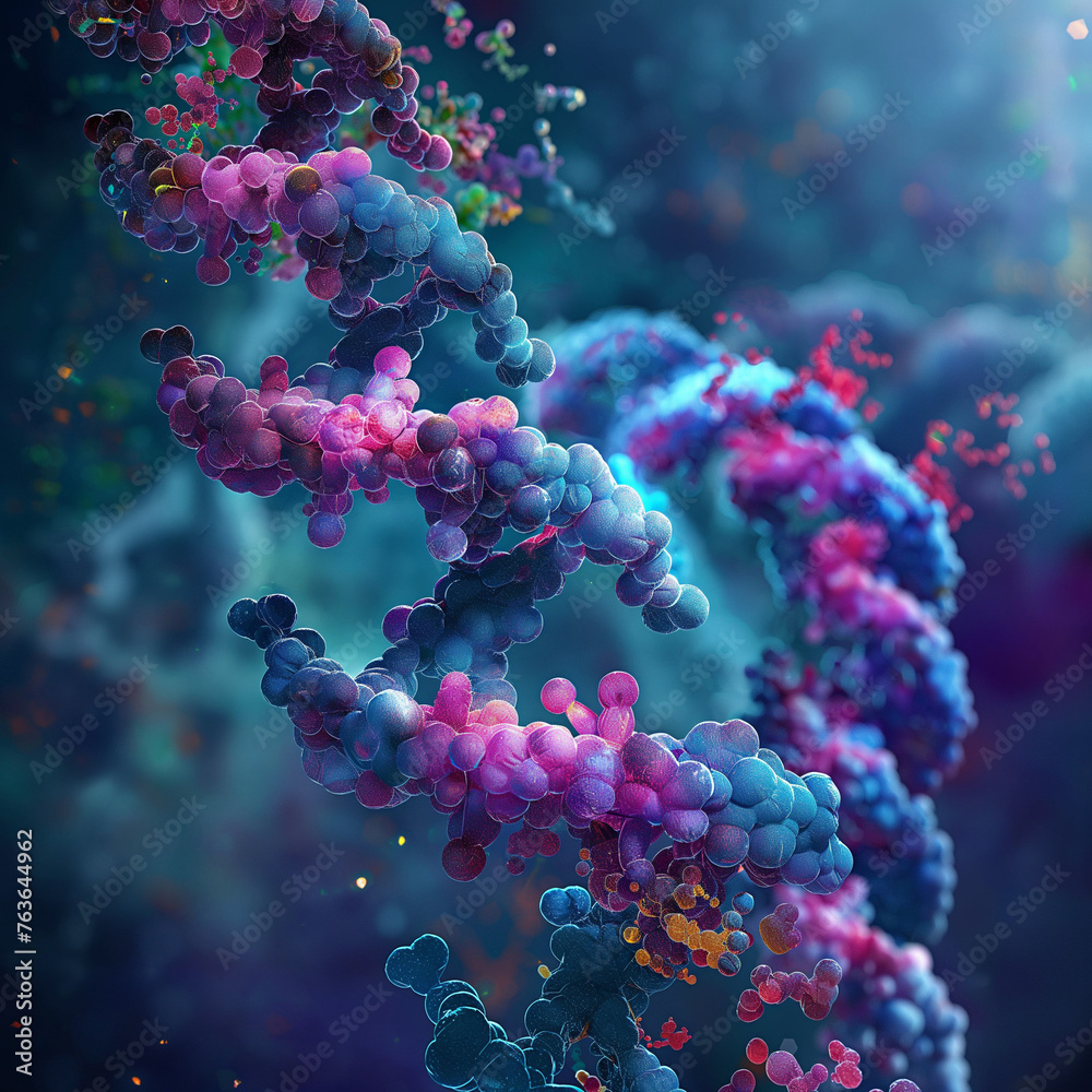 dna rna trhough the electron microscope colorful realistic render Stock ...