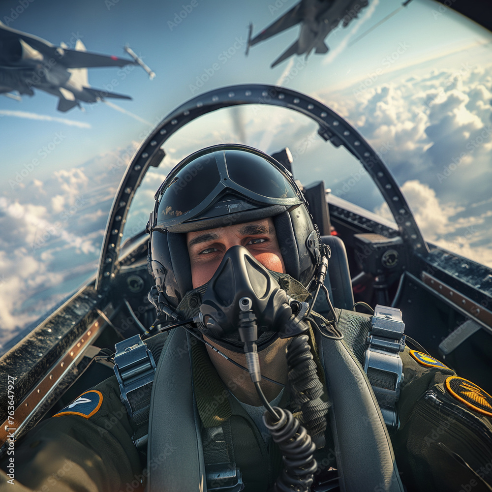 jet fighter pilot cockpit interior during the dog fight in war Stock ...